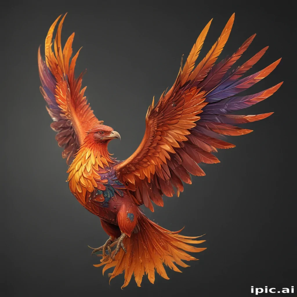 Majestic Phoenix Spreading Its Vibrant Feathers in Fiery Colors of Sunset