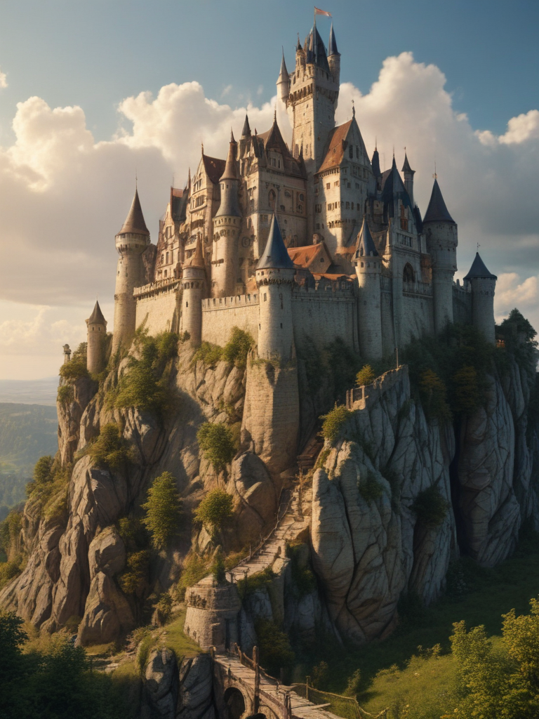 A Majestic Fairytale Castle Perched on a Dramatic Rocky Cliffside