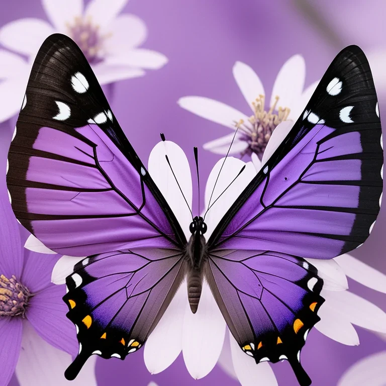 A Vibrant Purple Butterfly Resting on Delicate White Flowers in Bloom