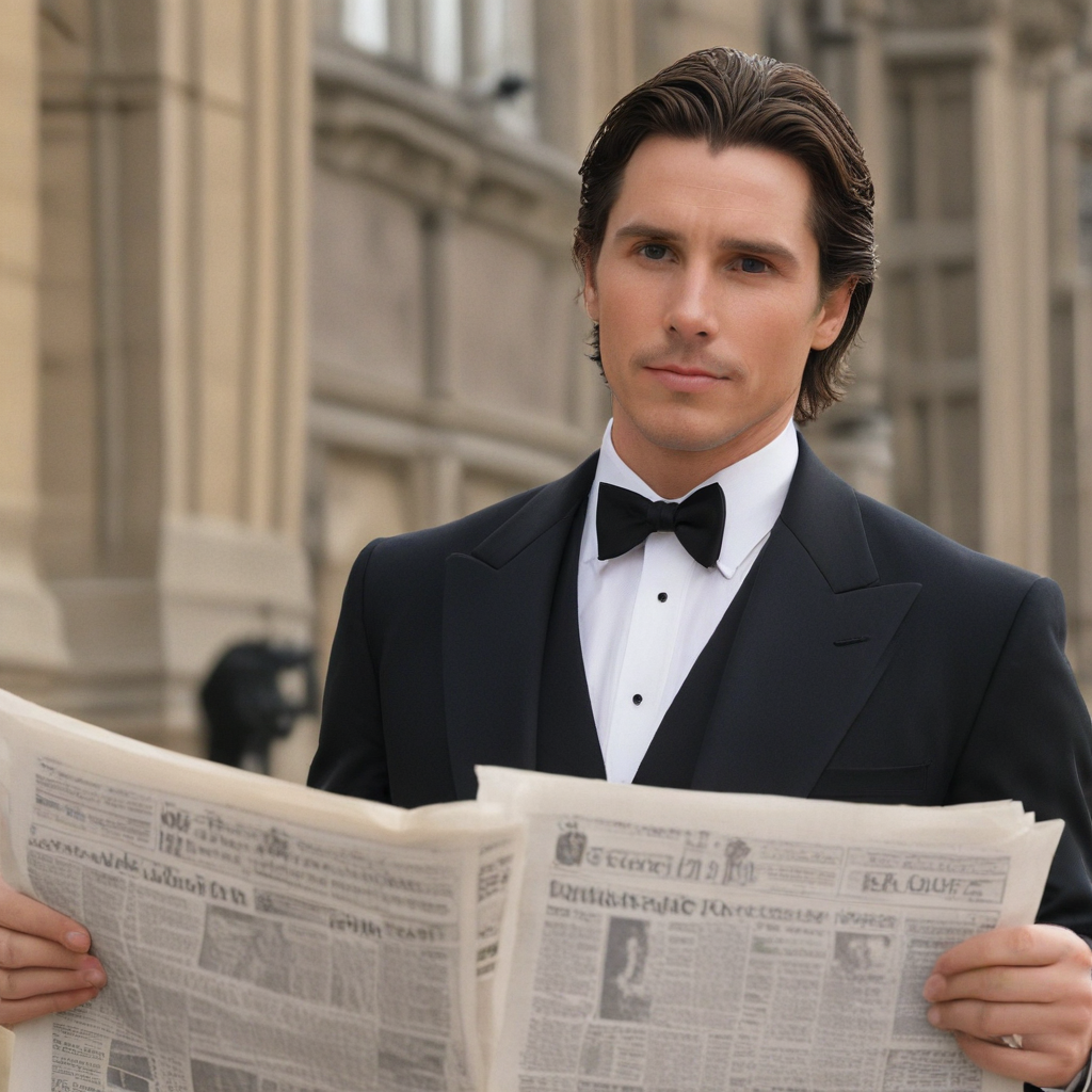 Christian Bale as bruce wayne in tuxedo and Allison mack , muscle, with ...