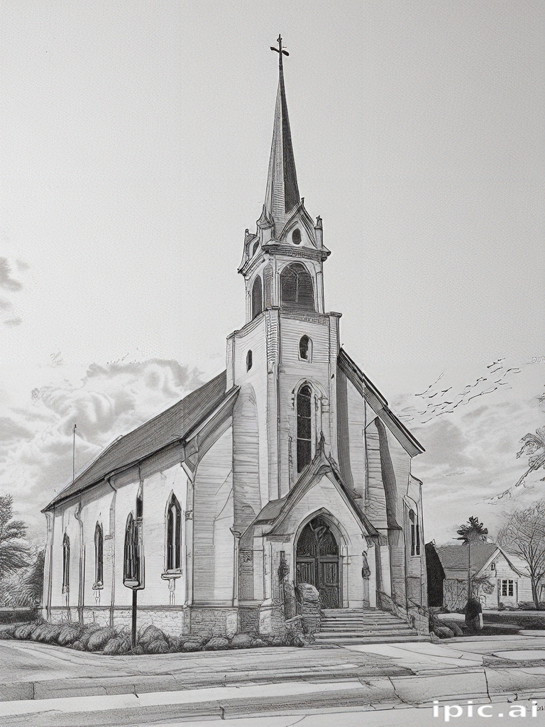 A Beautifully Detailed Sketch of a Traditional Church with Steeple