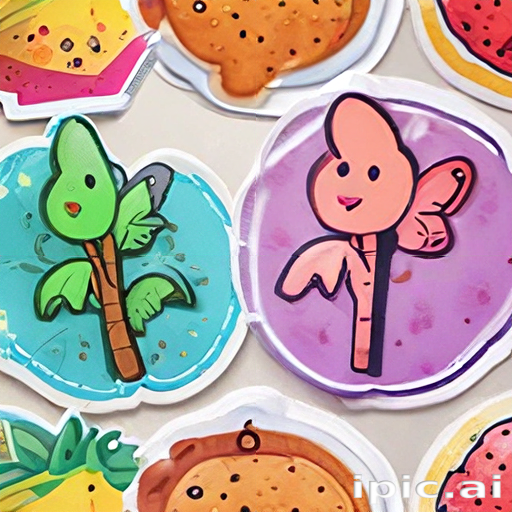 Colorful and Fun Cartoon Stickers Featuring Whimsical Fruits and Plants