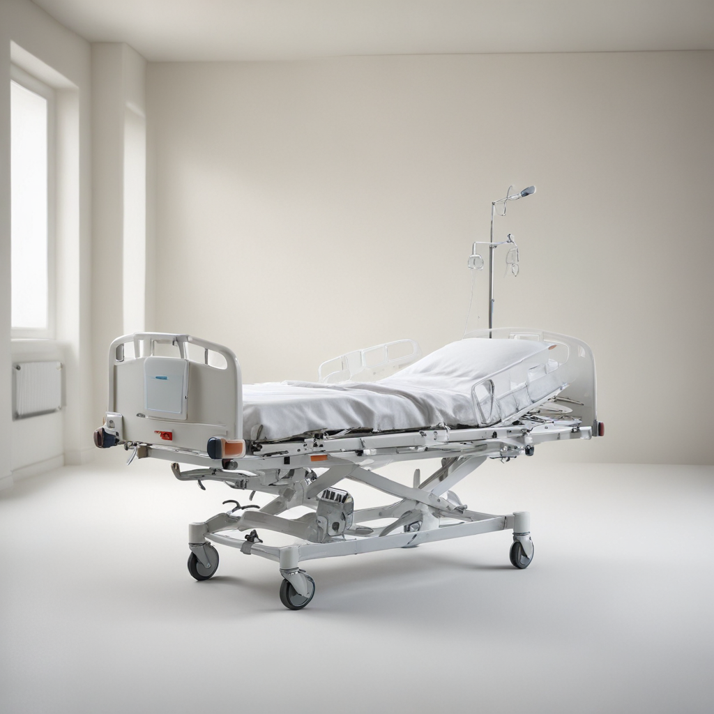 A Clean Hospital Room Featuring a Modern Adjustable Patient Bed for Care.
