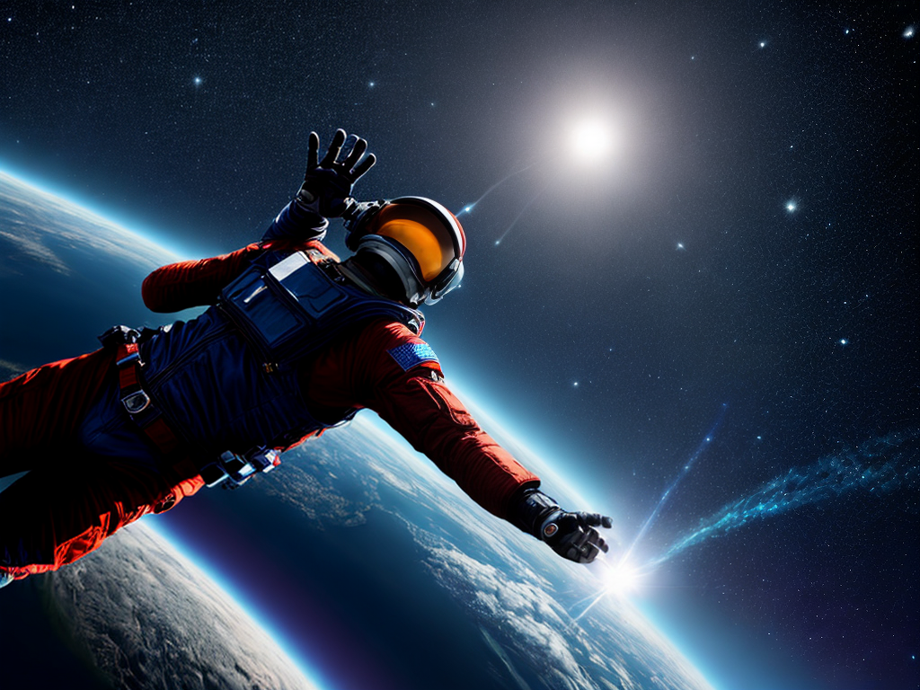 astronaut floating inside a dark spaceship