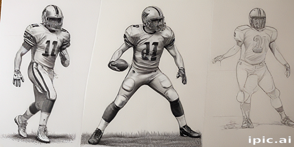 Detailed Illustrations of Three Dynamic Football Players in Action Poses