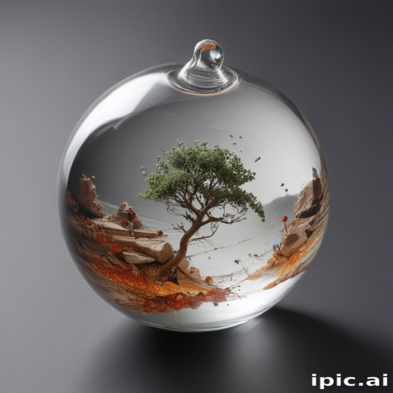 Delicate Glass Sphere Encasing a Miniature Tree and Scenic Landscape
