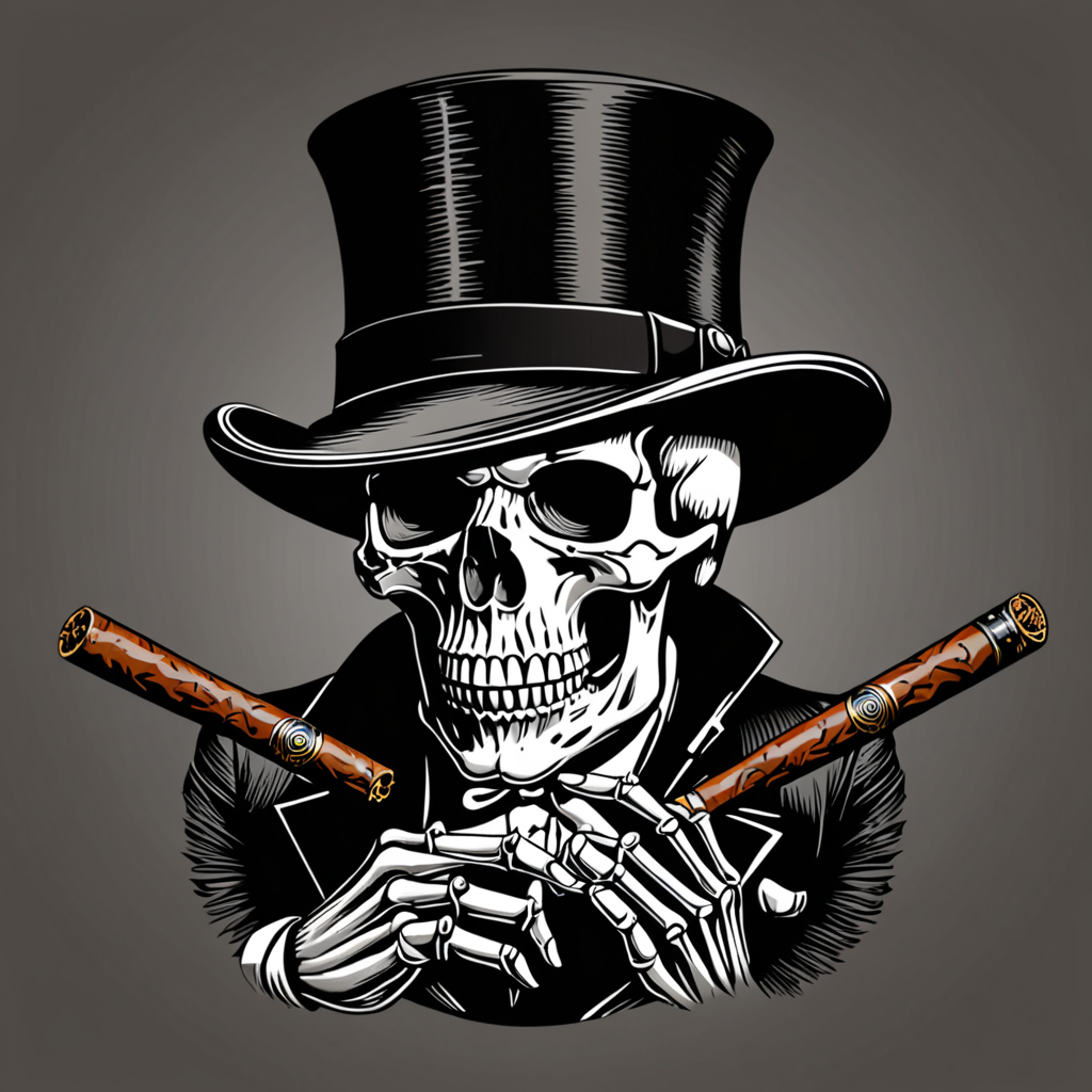 vector black and white picture skull with cylinder hat and cigar in ...