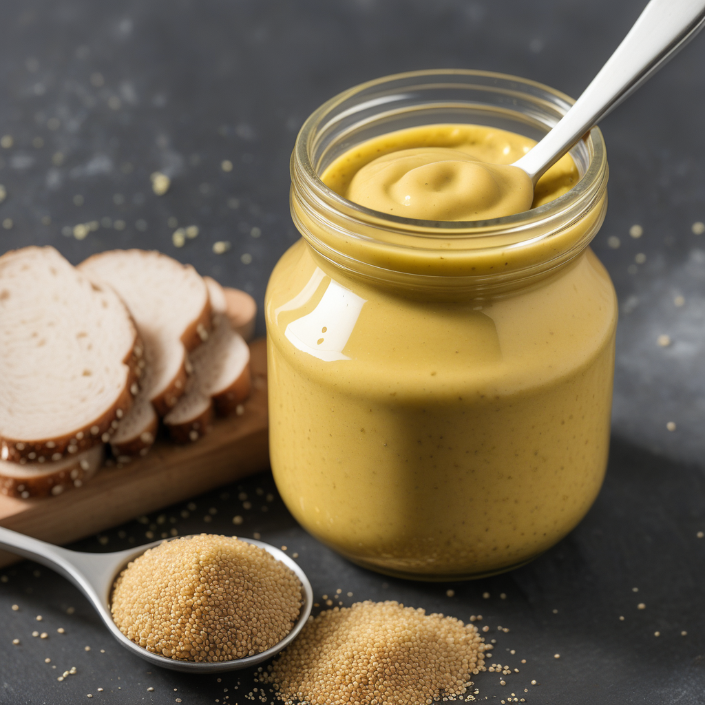 Delicious Mustard in a Jar with Slices of Bread and Seeds