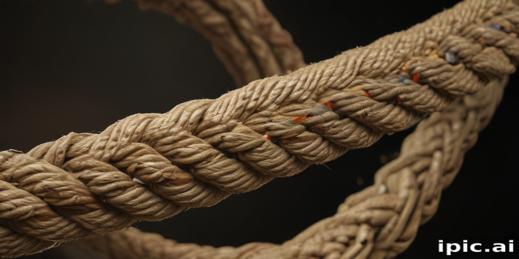 Close-Up View of a Thick, Twisted Natural Fiber Rope Displaying Texture