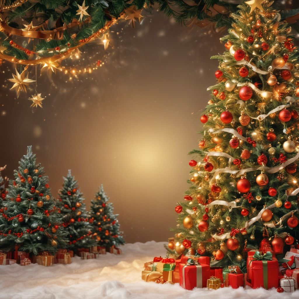 A Festive Christmas Scene with Beautifully Decorated Trees and Gifts.