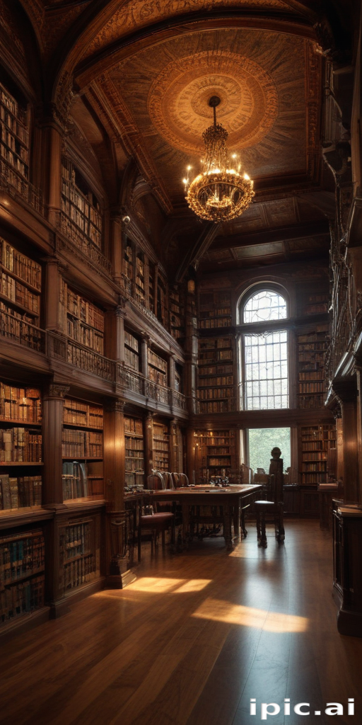 A Luxurious Library with Ornate Woodwork and Elegant Lighting Details.