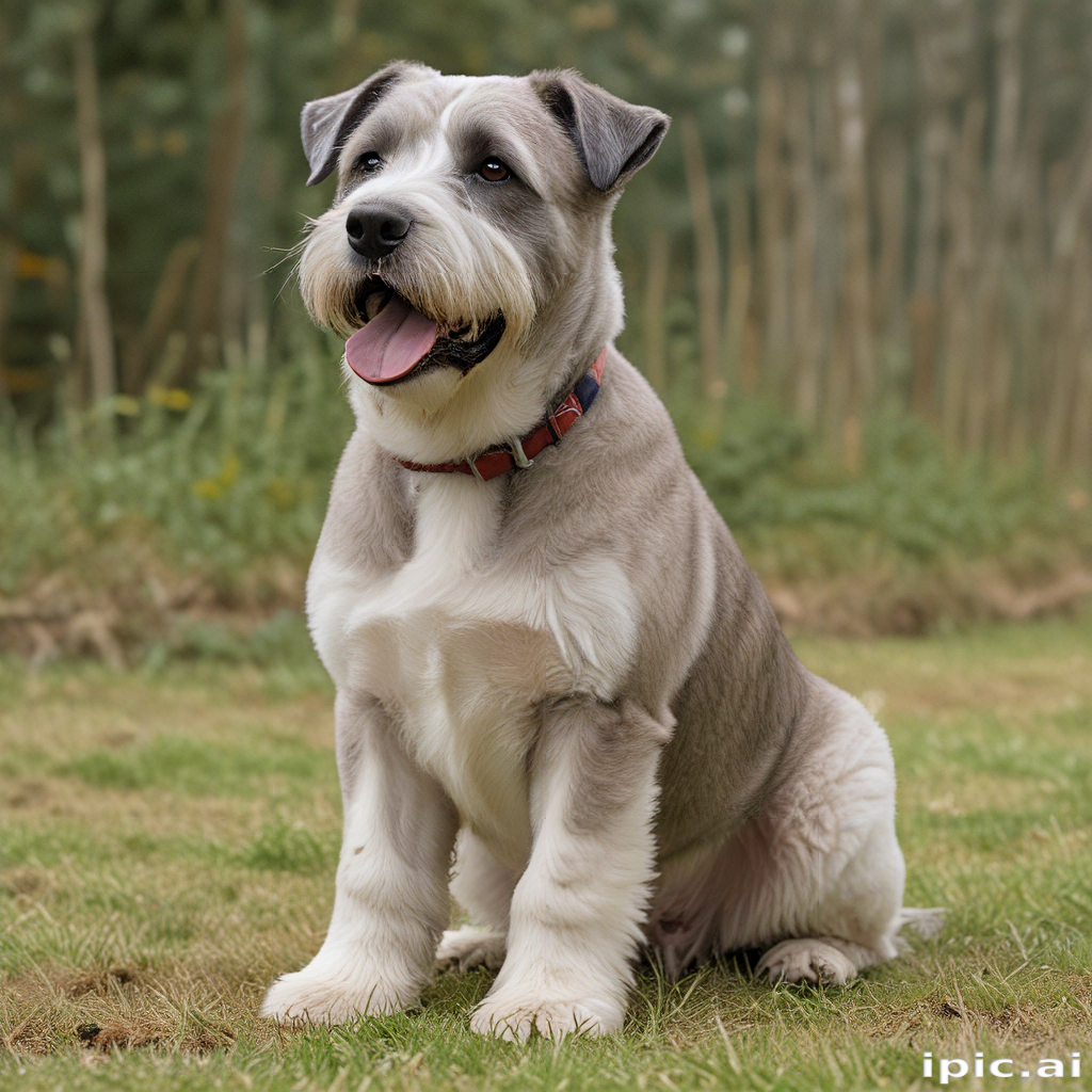 A Playful Dog Sitting Happily in a Green Outdoor Environment.