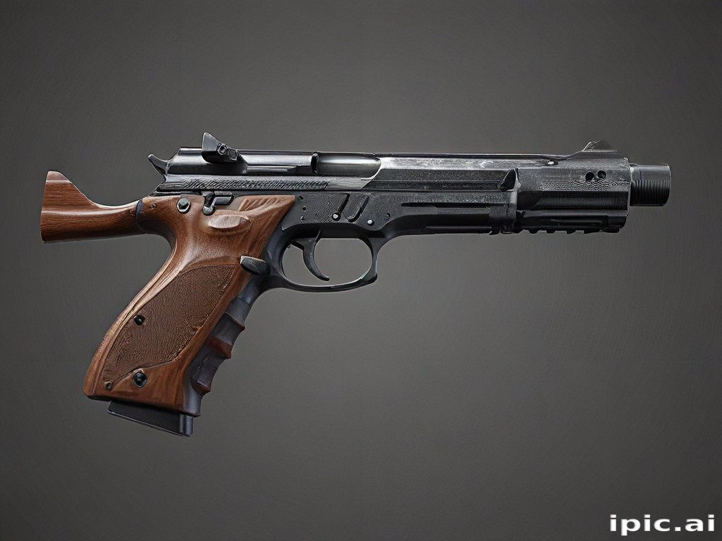 A Detailed View of a Modern Handgun with Wooden Grip Design