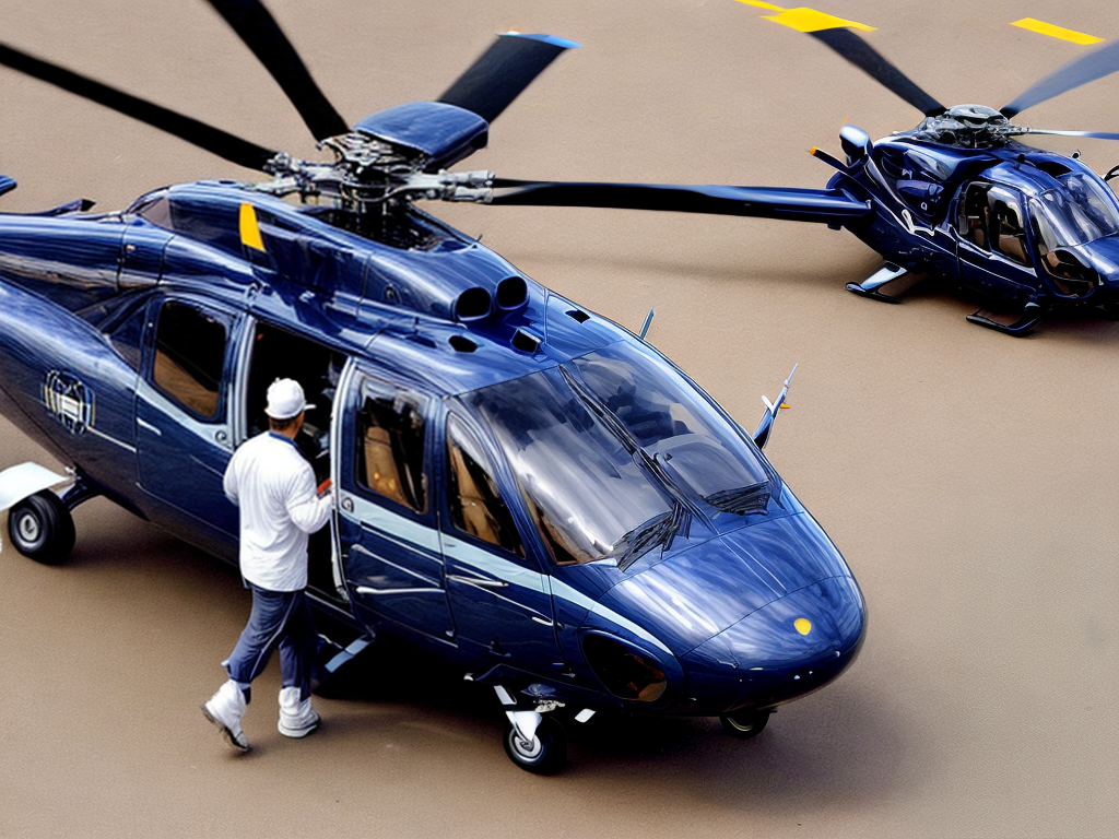 Man get out from luxury helicopter and walking luxury carpet and behind ...