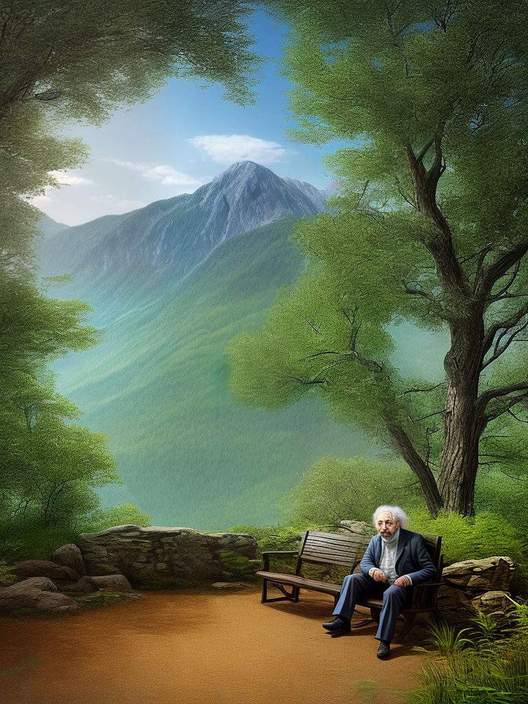 Picture a realistic and captivating image of albert einstein, immersed ...