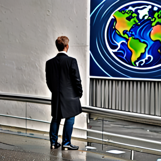 Man in black observing the earth