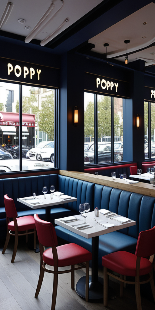 Exterior View of a Fast Food Restaurant with Bright Red Signage