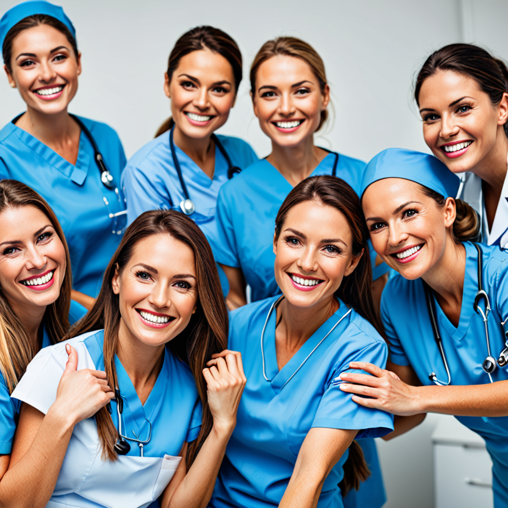 a group of nurses smiling have having fun