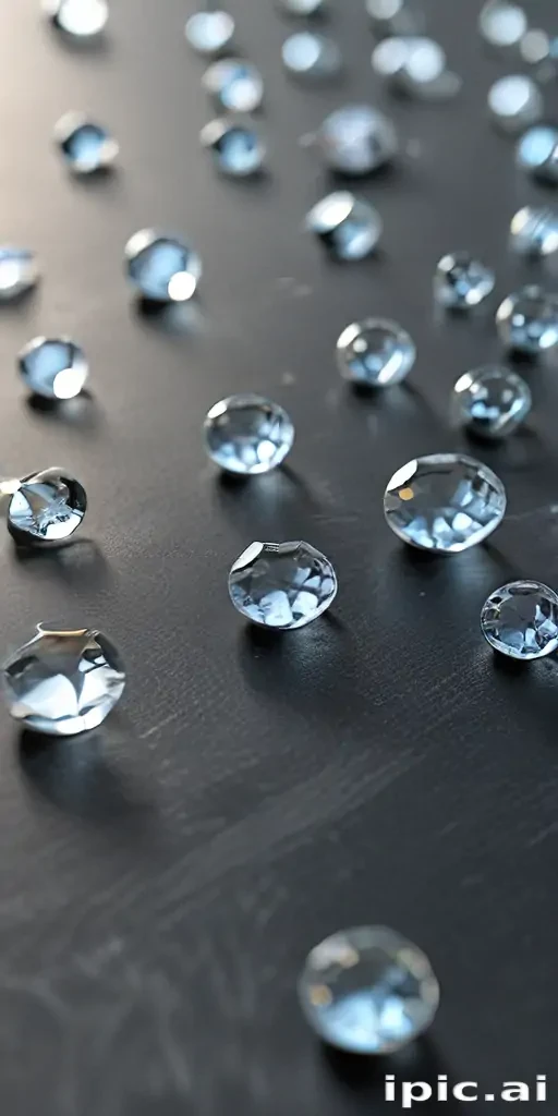 Scattered Glimmering Glass Gems Reflecting Light on a Dark Surface