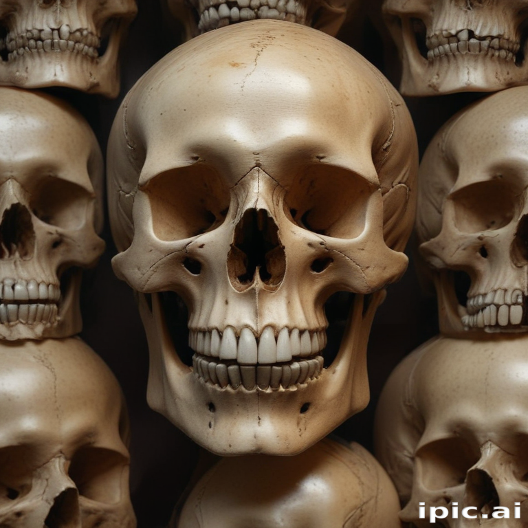 An Intriguing Display of Human Skulls Highlighting Anatomy and Mortality