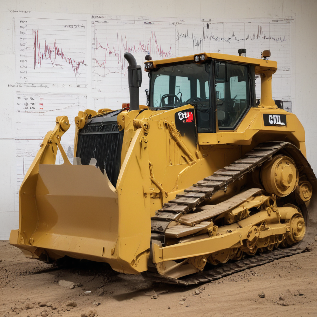 Caterpillar bulldozer with data charts in background