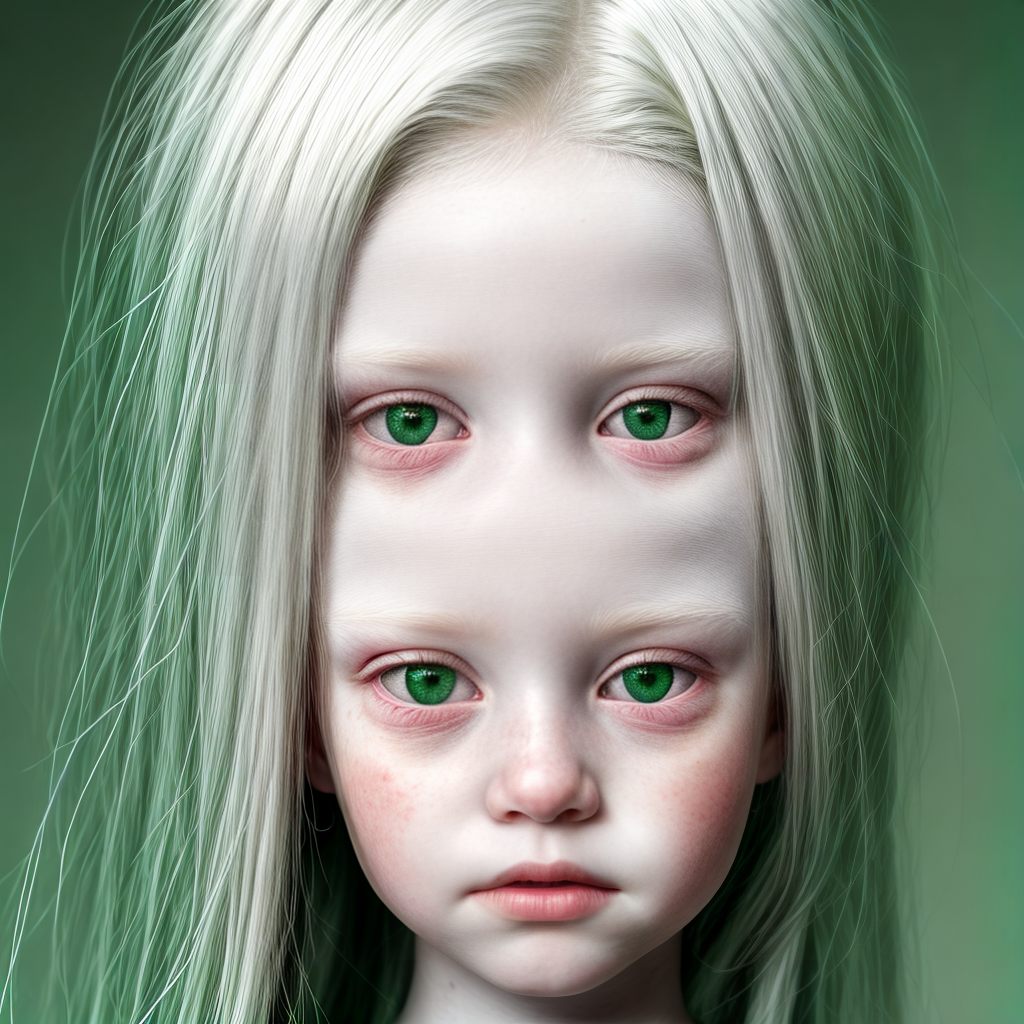 Albino girl, Green eyes