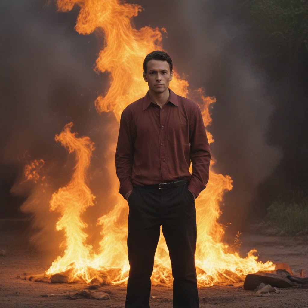 Guy standing in fire