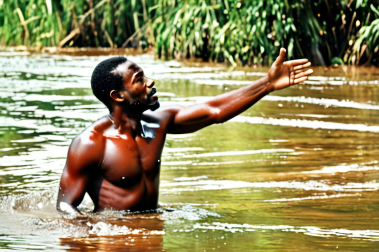The god Neptune transforms an African man into a river.