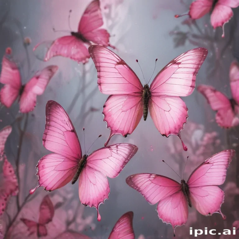 Delicate Pink Butterflies Dancing Gracefully Amidst a Dreamy Floral ...