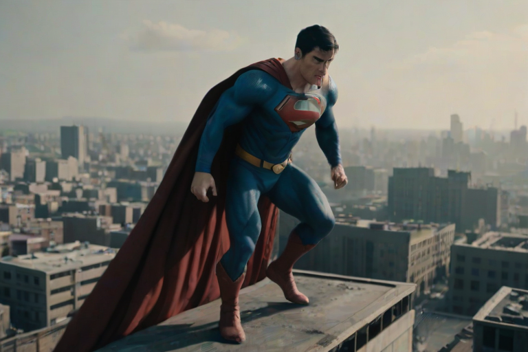 Superman in Action: A Dynamic Comic Book Scene with Bold Expressions