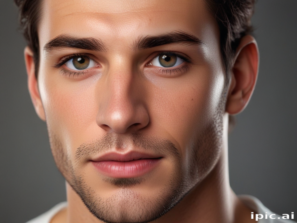Close-Up Portrait of a Young Man with Striking Features and Expression