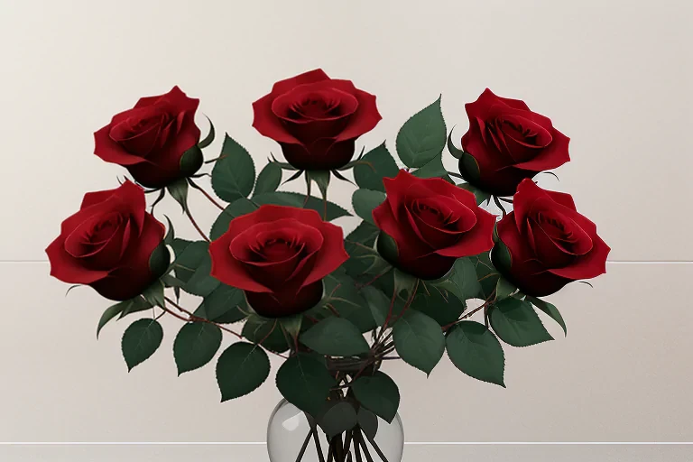 A Beautiful Arrangement of Seven Elegant Red Roses in a Vase