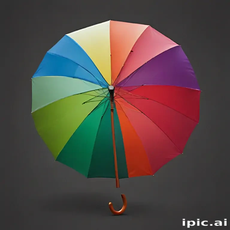 Vibrant Rainbow Umbrella Displaying a Spectrum of Colors Against Dark ...