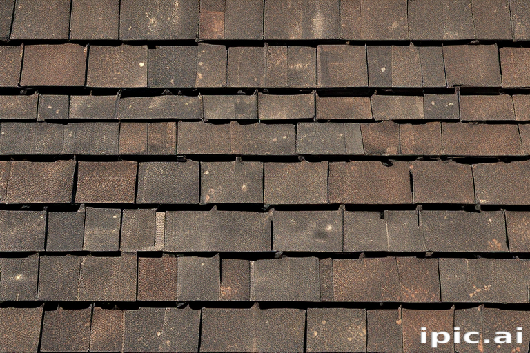 Close-Up View of Weathered Roof Shingles in Various Textures and Colors.
