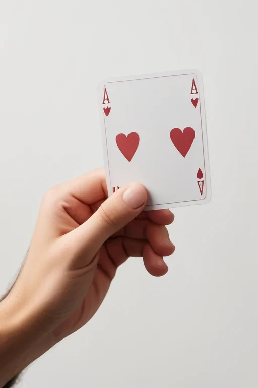 Hand Holding a Playing Card Featuring Two Red Hearts Symbolizing Love