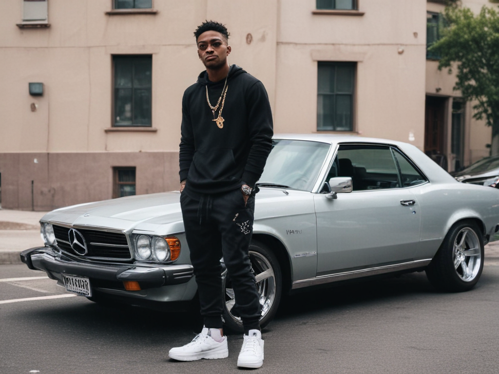 A rap artist with a luxury car