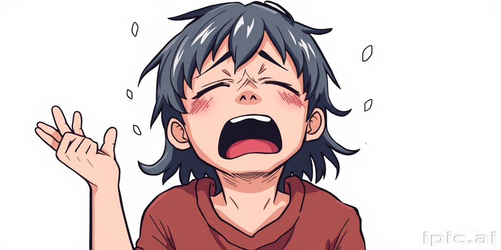 A Young Child Expressing Frustration with a Big Yawn and Tears.