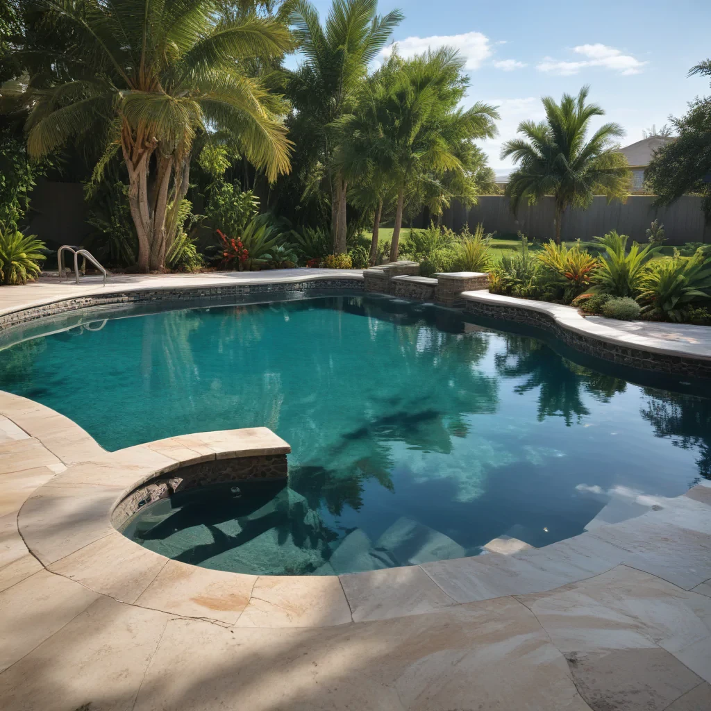 Serene Backyard Oasis Featuring a Crystal Clear Swimming Pool and Lush ...