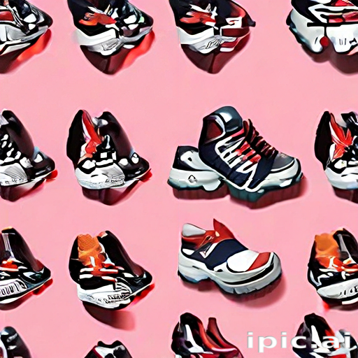 Colorful Array of Athletic Shoes Against a Vibrant Pink Background Pattern.