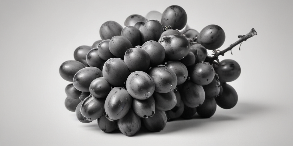 A Close-Up View of a Cluster of Dark Grapes in Monochrome.