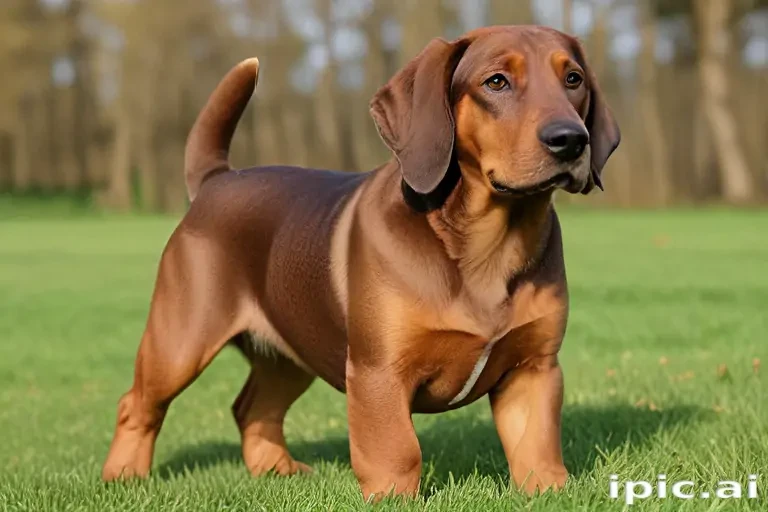 A Playful Dog Standing Proudly on a Lush Green Lawn Outdoors
