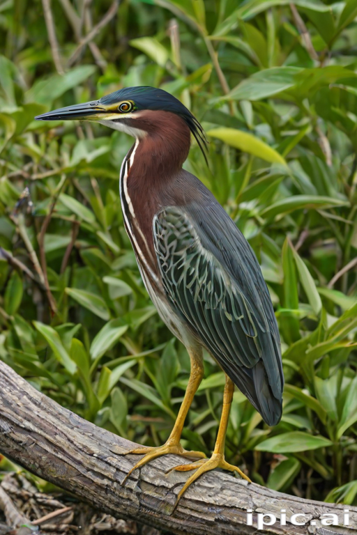 A Colorful Green Heron Perched Gracefully on a Tree Branch.