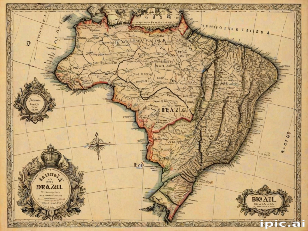 Vintage Map of Brazil Highlighting Historical Regions and Geographical ...