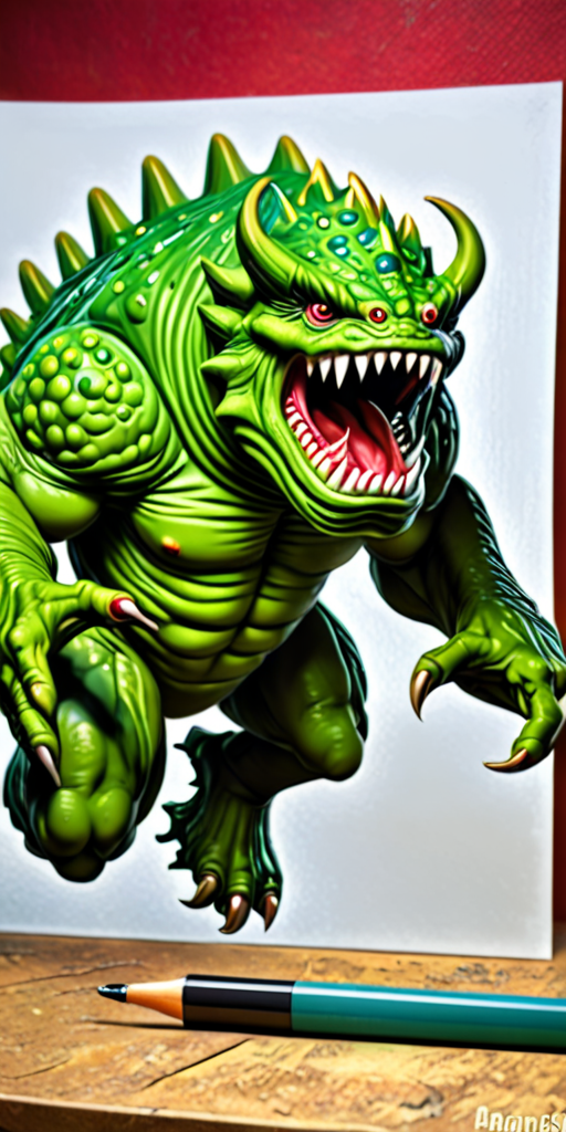 giant green ooze monster chasing adventurers, D&D illustration