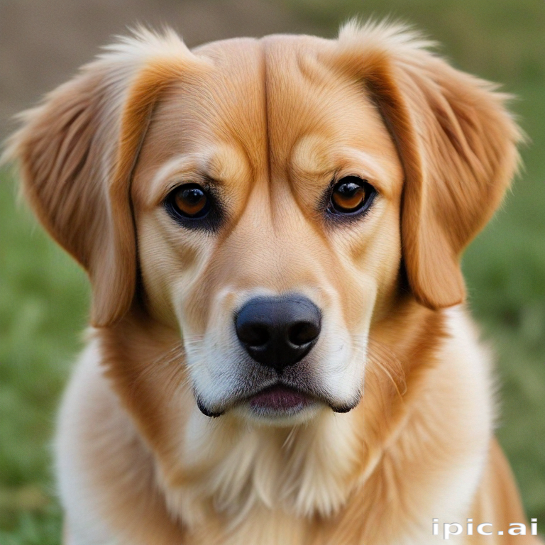A Beautiful Golden Dog with Expressive Eyes Sitting Outdoors in Nature.