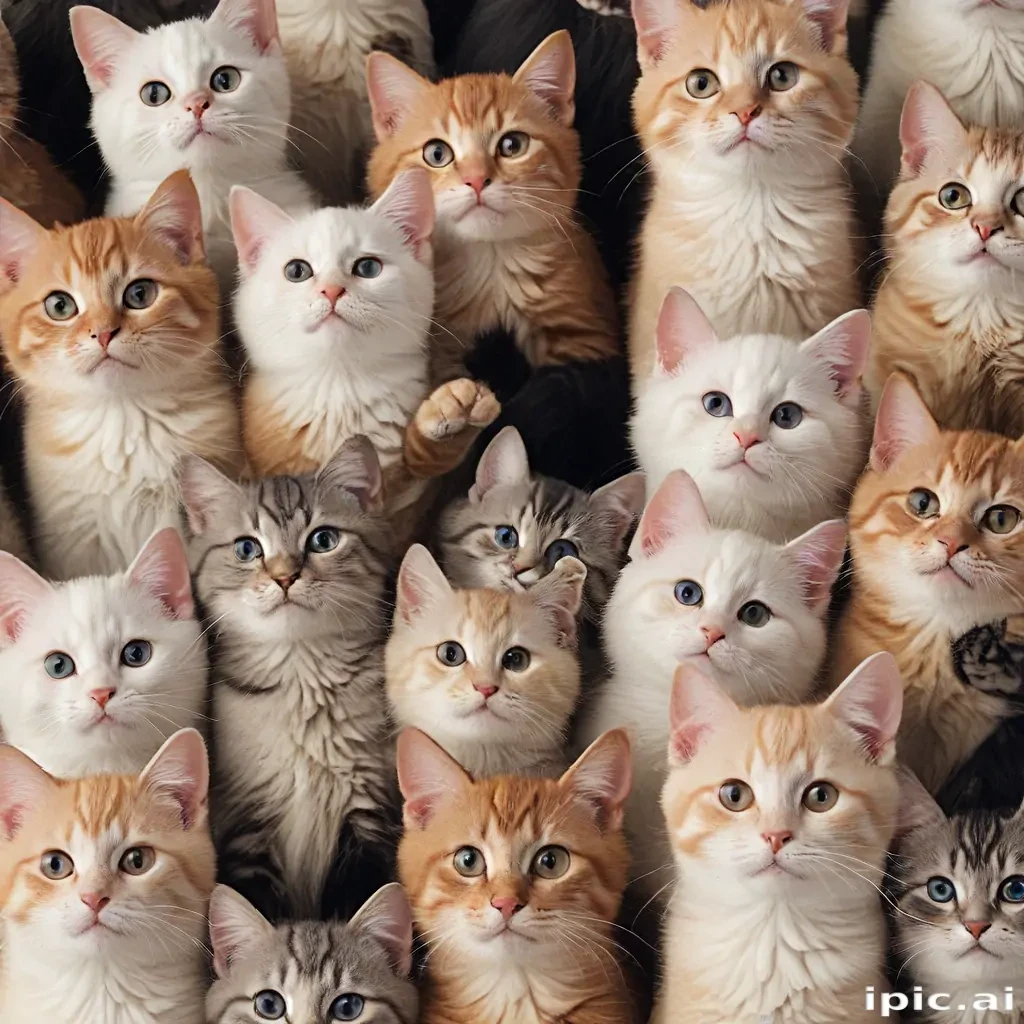 A Charming Gathering of Adorable Cats in Various Colors and Patterns.