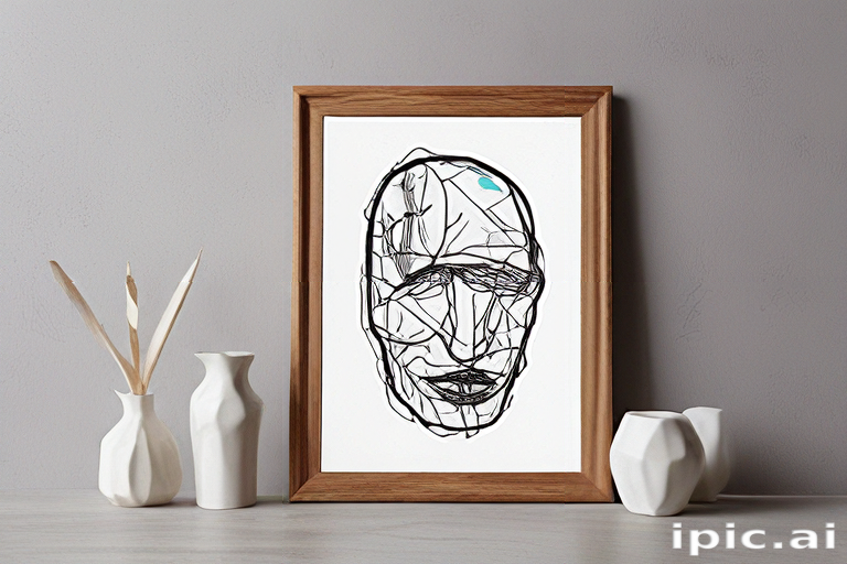 Abstract Line Art Portrait Framed with Minimalist Decor in Modern Setting