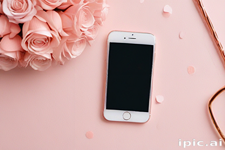 Stylish Smartphone Surrounded by Elegant Pink Roses and Decorative Petals.