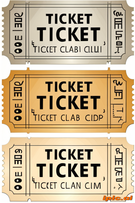 Three Distinct Ticket Designs Featuring Bold Text and Unique Colors