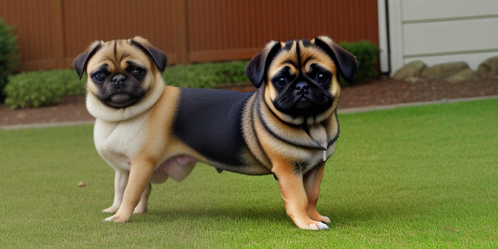 Two Adorable Pugs Posing Playfully Together in a Sunny Garden